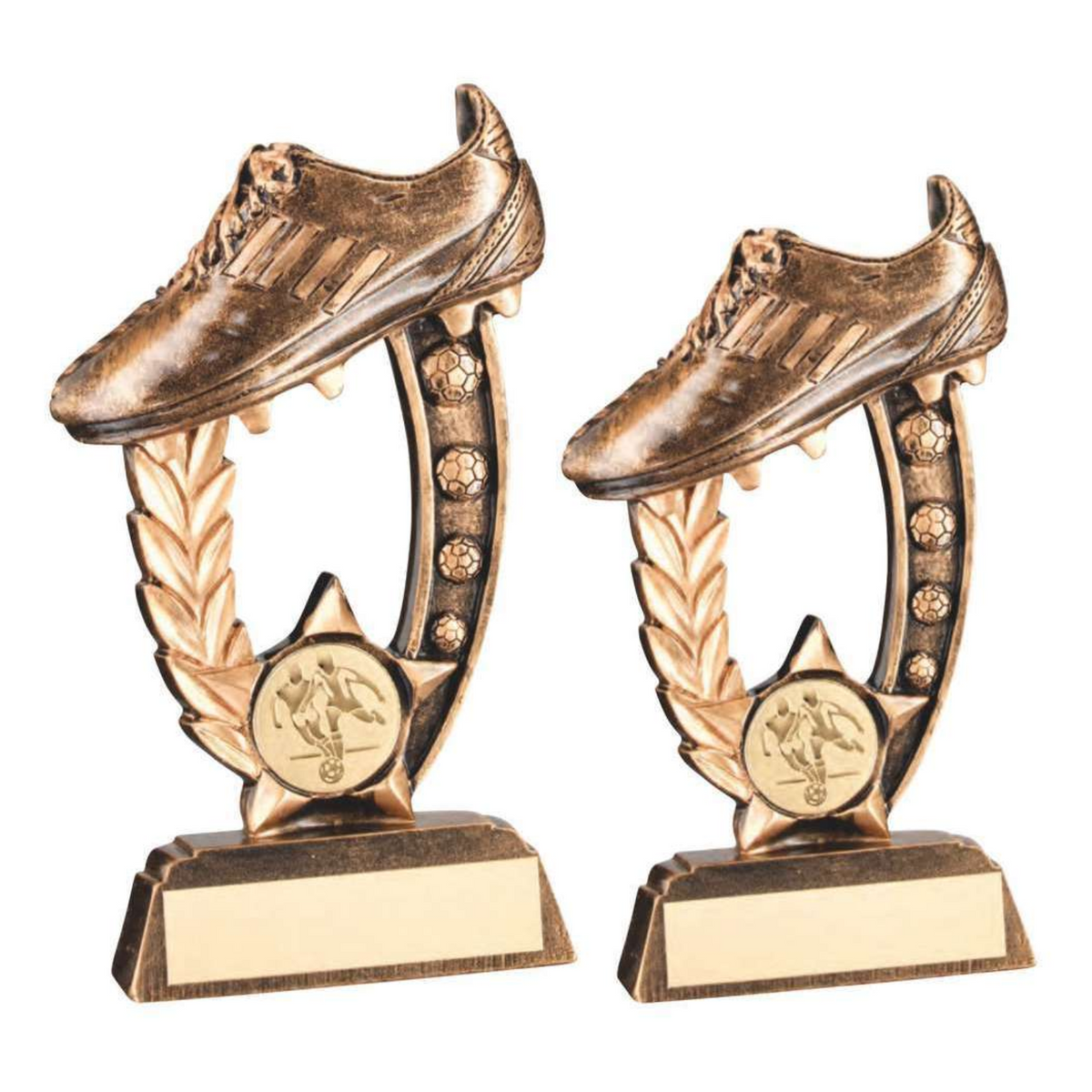 Bronze-Gold Resin Raised Football Boot Trophy With Plate (1 inch badge ...